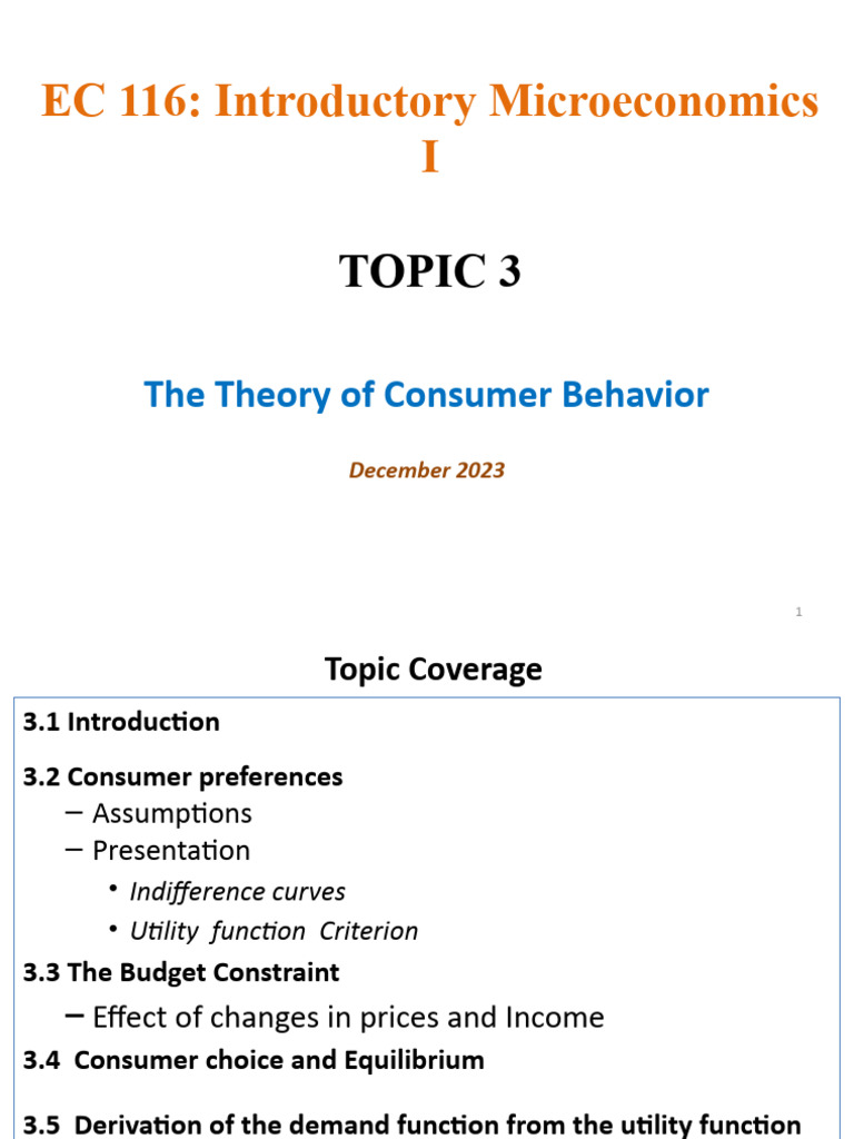 EC 116 Lecture Slides - Notes For TOPIC 3 - Dec 2024 | PDF