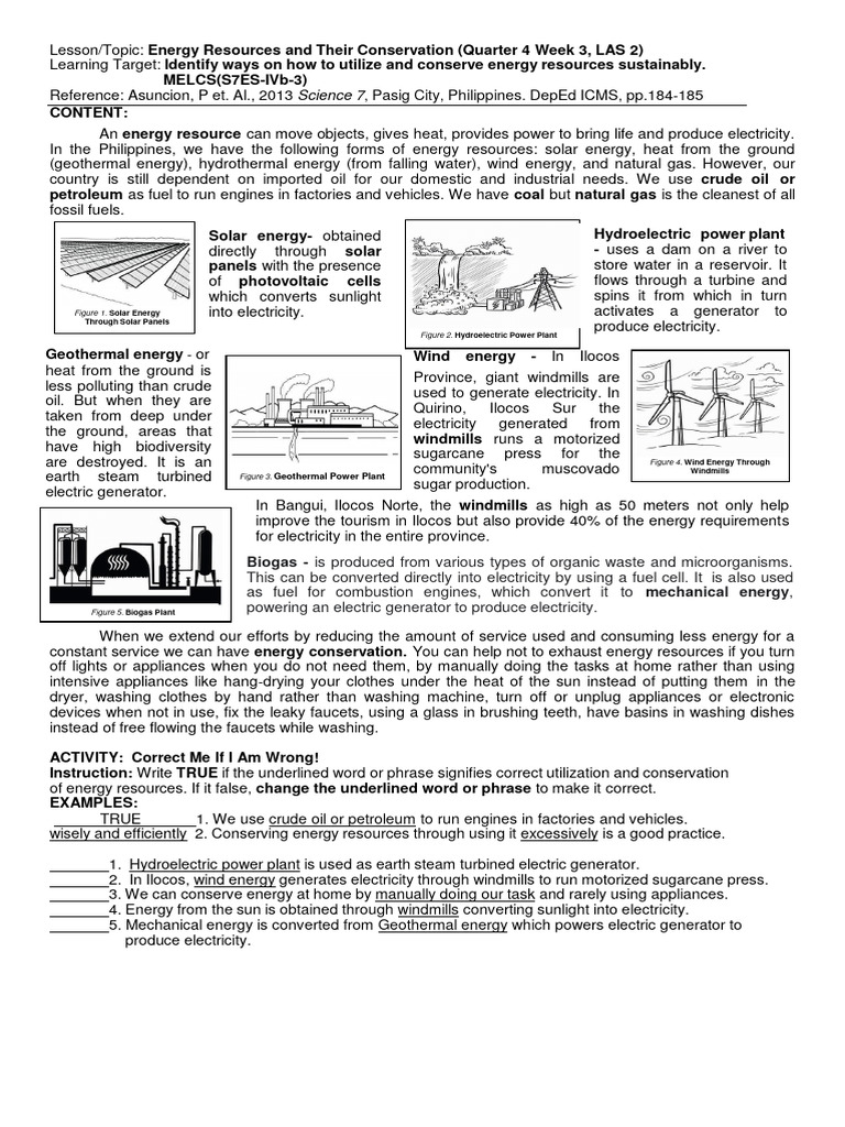 Q4 - WEEK 3 - LAS 2 - Energy-Resources-and-Their-Conservation | PDF ...