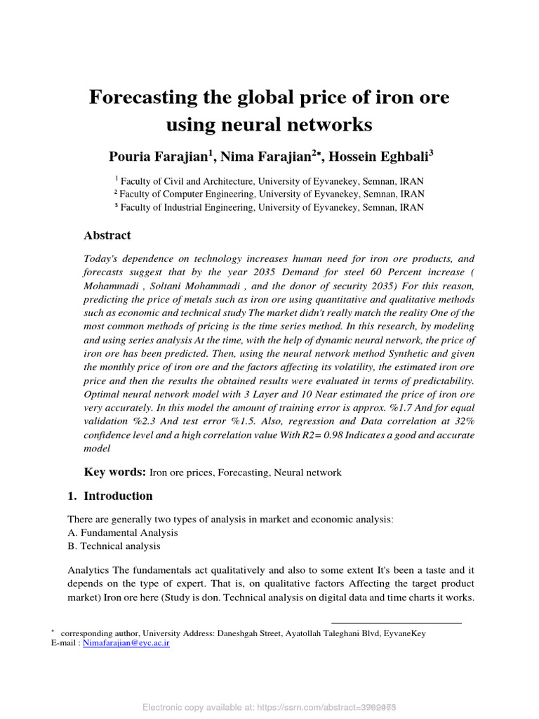 Forecasting Iron Ore Price | PDF | Forecasting | Artificial Neural Network