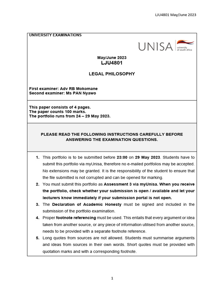 LJU 4801 Legal Philosophy May-June Examination | PDF