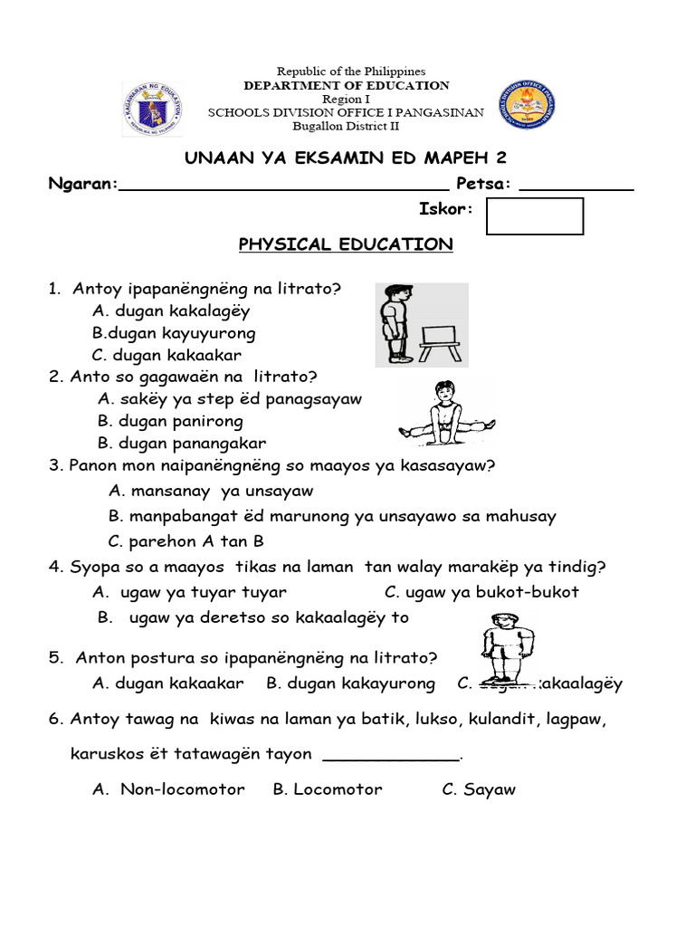 Grade 2 Physical Education Exam | PDF | Foods | Nutrition