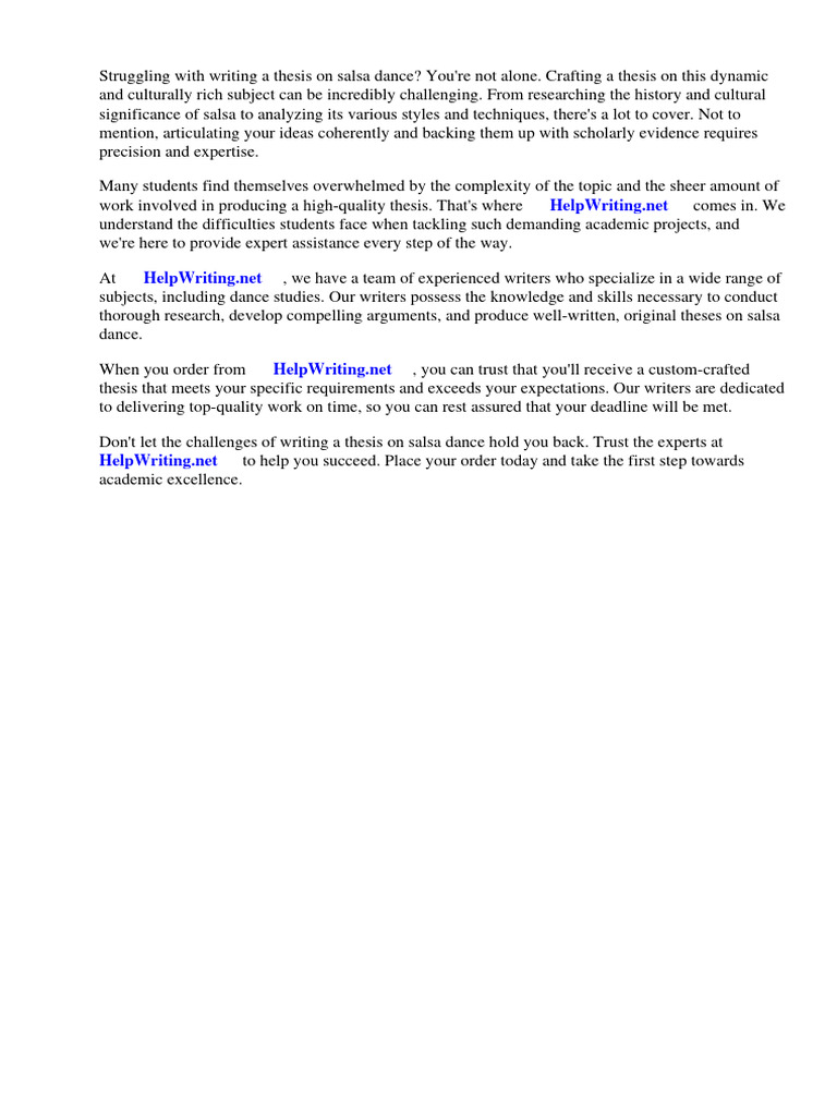 Salsa Dance Thesis Statement | PDF | Dances | Ballroom Dance