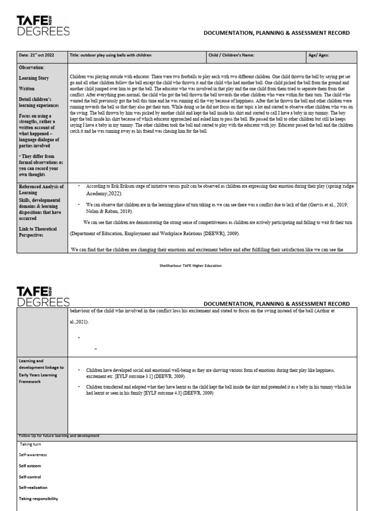 Learning Story Template | PDF