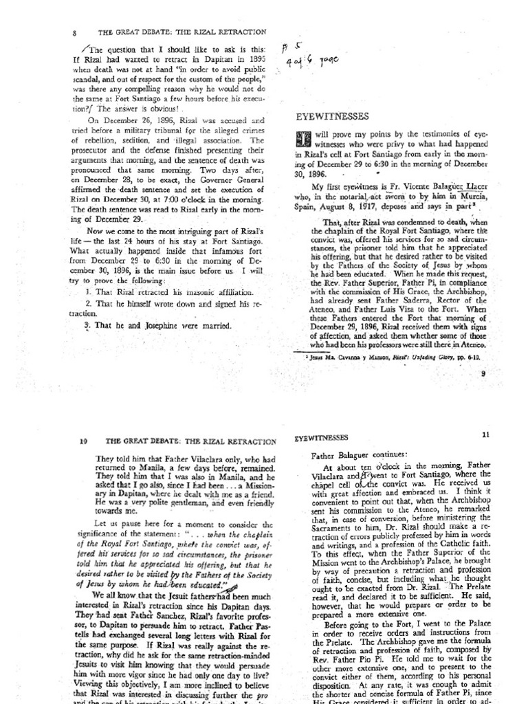 Ricardo P. Garcia, The Great Debate The Rizal Retraction (Pp. 9-19) | PDF