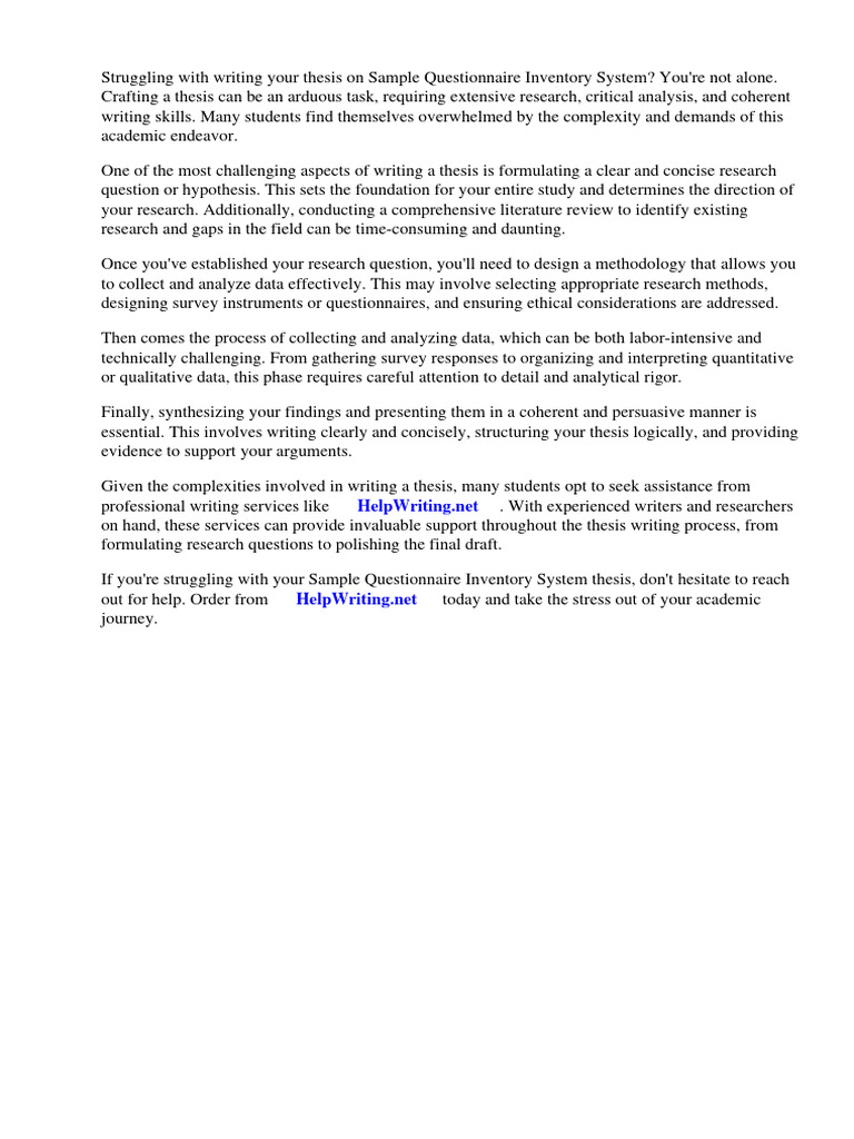 Sample Questionnaire Inventory System Thesis | PDF | Inventory ...