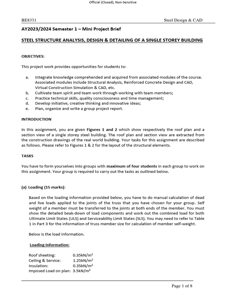 Mini Project Brief For Steel Design & Cad - AY2023 - 2024 | PDF | Truss ...