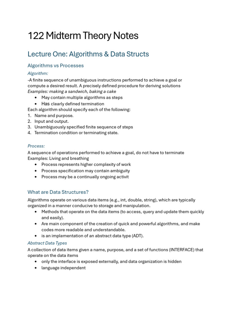 122 Midterm Theory Notes | PDF