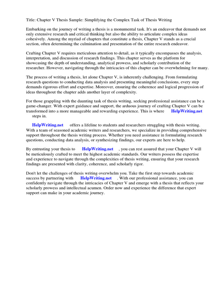 Chapter V Thesis Sample | Download Free PDF | Thesis | Expert