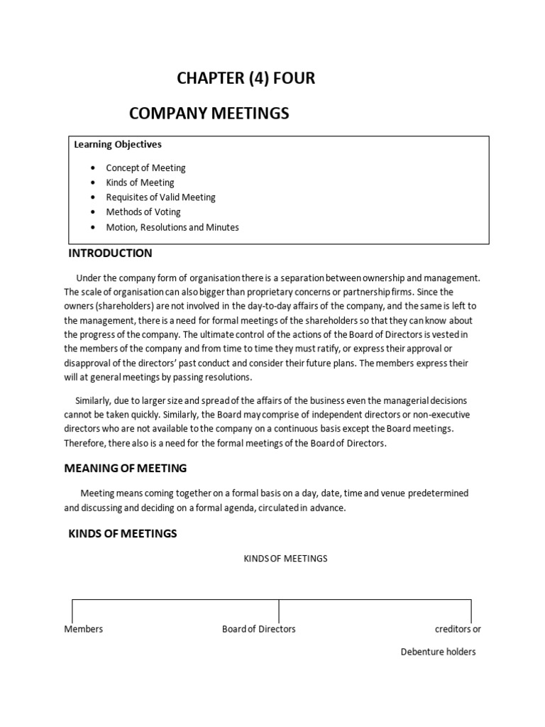 Company Meetings: Types and Procedures | PDF