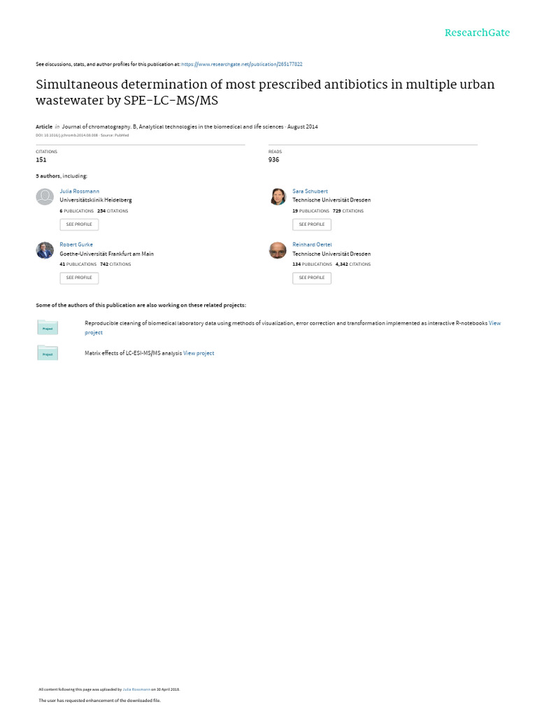 Simultaneous Determination of Most Prescribed Antibiotics in Multiple Urban Wastewater by SPE-LC ...