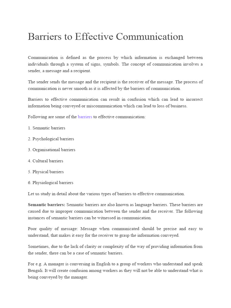 Barriers To Effective Communication | PDF | Communication | Information