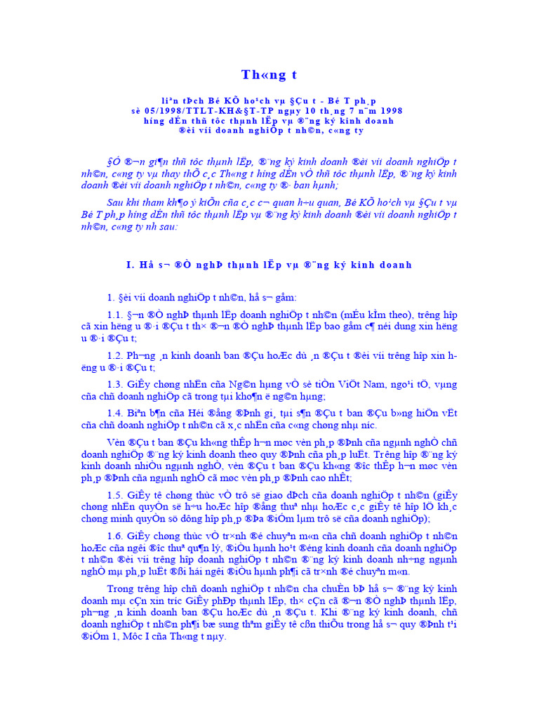 TT 05 - Huong Dan Thanh Lap Va Dang Ky KD - 100798 | PDF