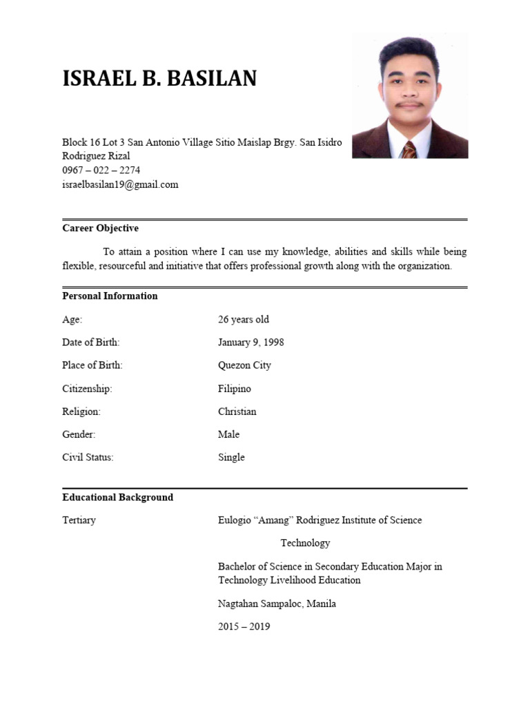 Israel B. Basilan: Educator Resume | PDF