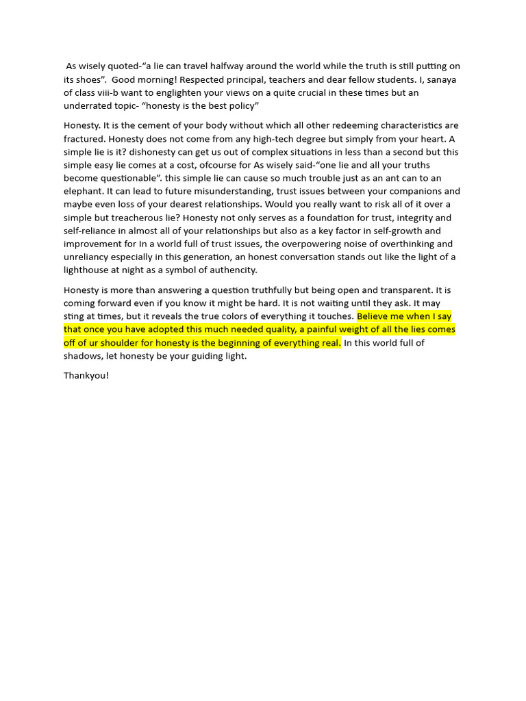 The Importance of Honesty in Life | PDF