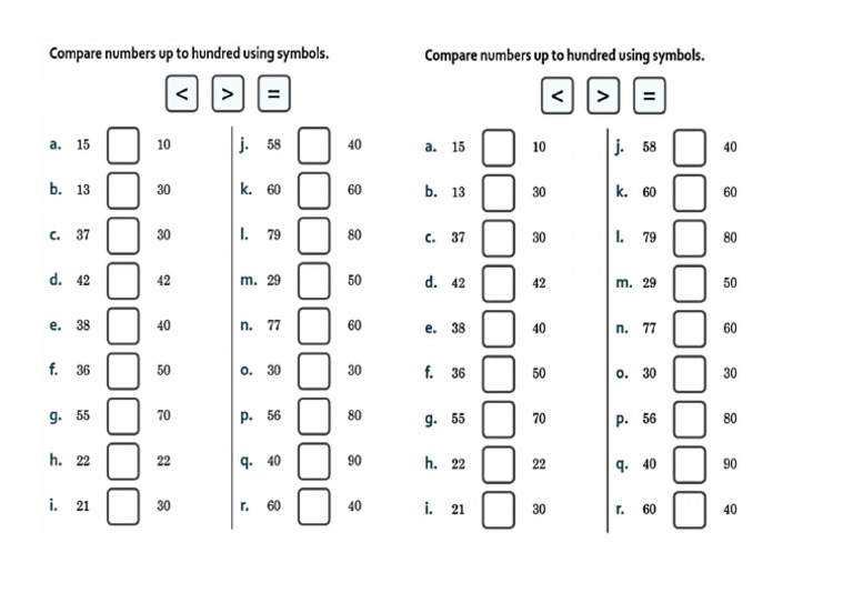 Comparing Numbers Upto 100 | PDF