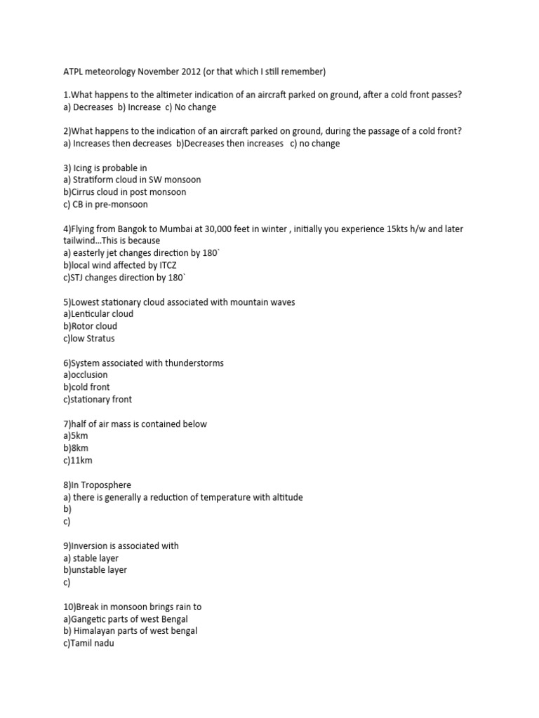 Atpl Met | PDF | Cloud | Wound