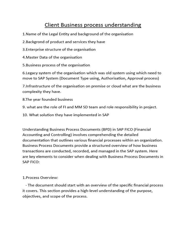 Client Business Process Understanding | PDF | Finance & Money ...