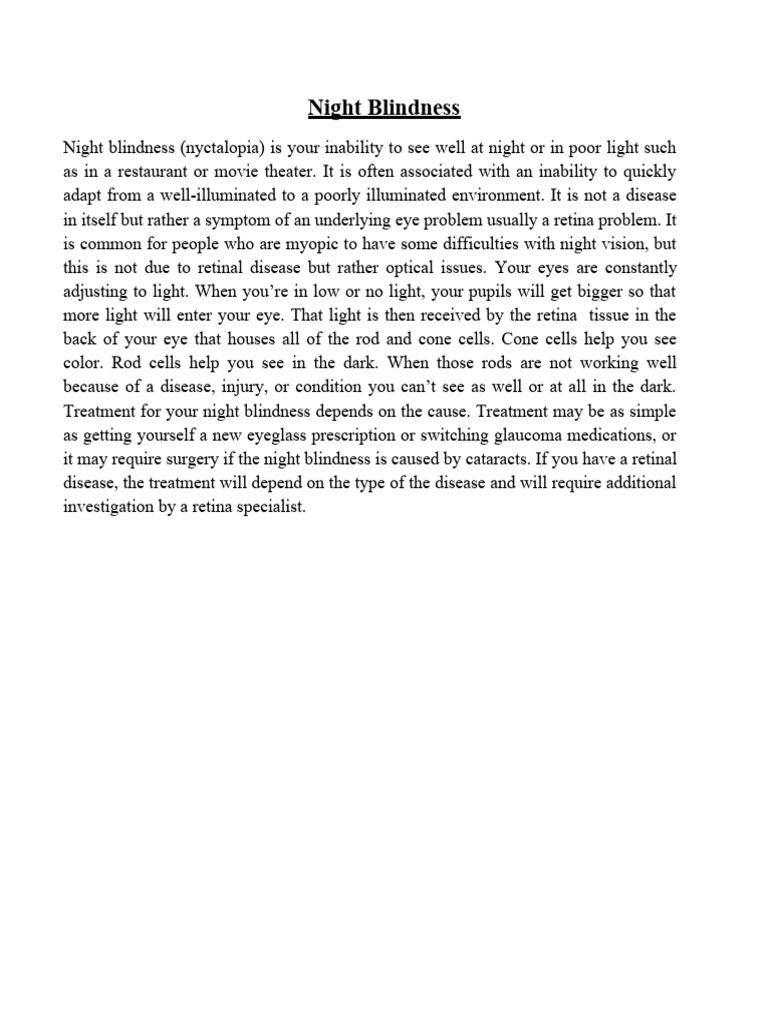 Understanding Night Blindness | PDF