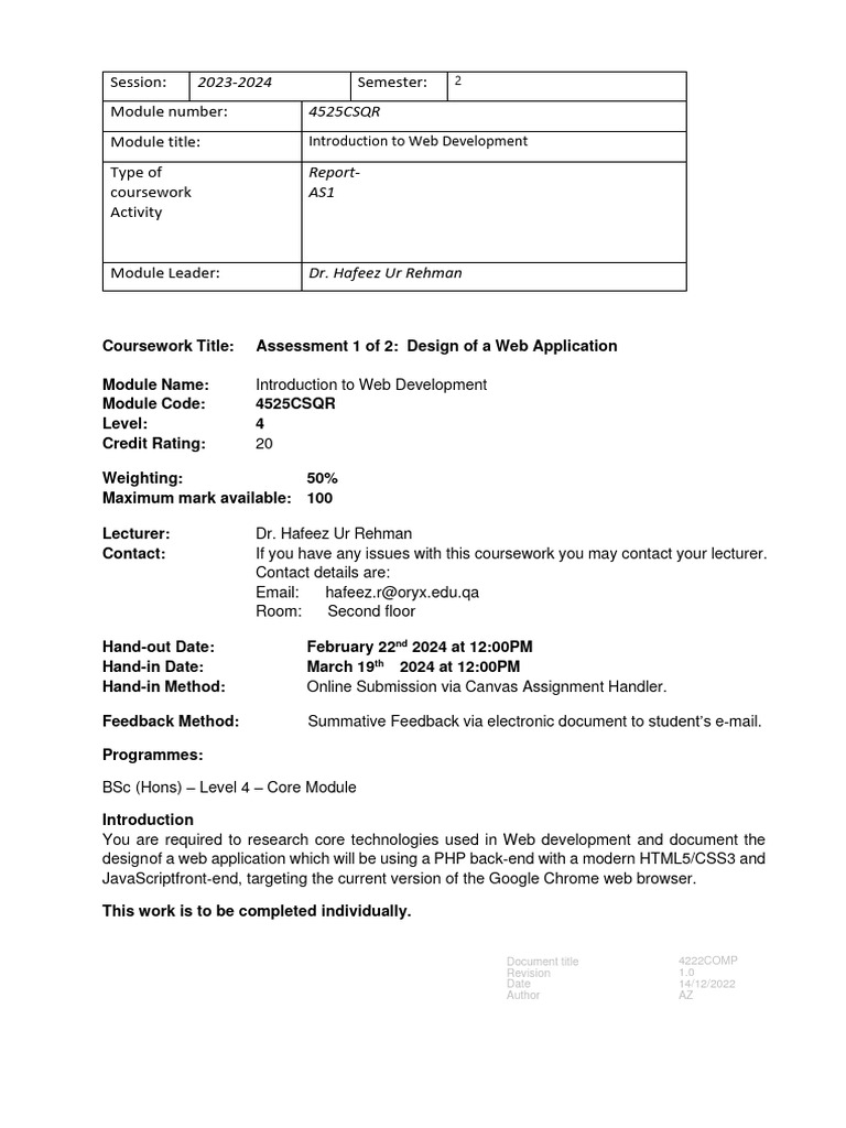 4525CSQR Introduction To Web Development - Coursework AS1 | PDF | World ...