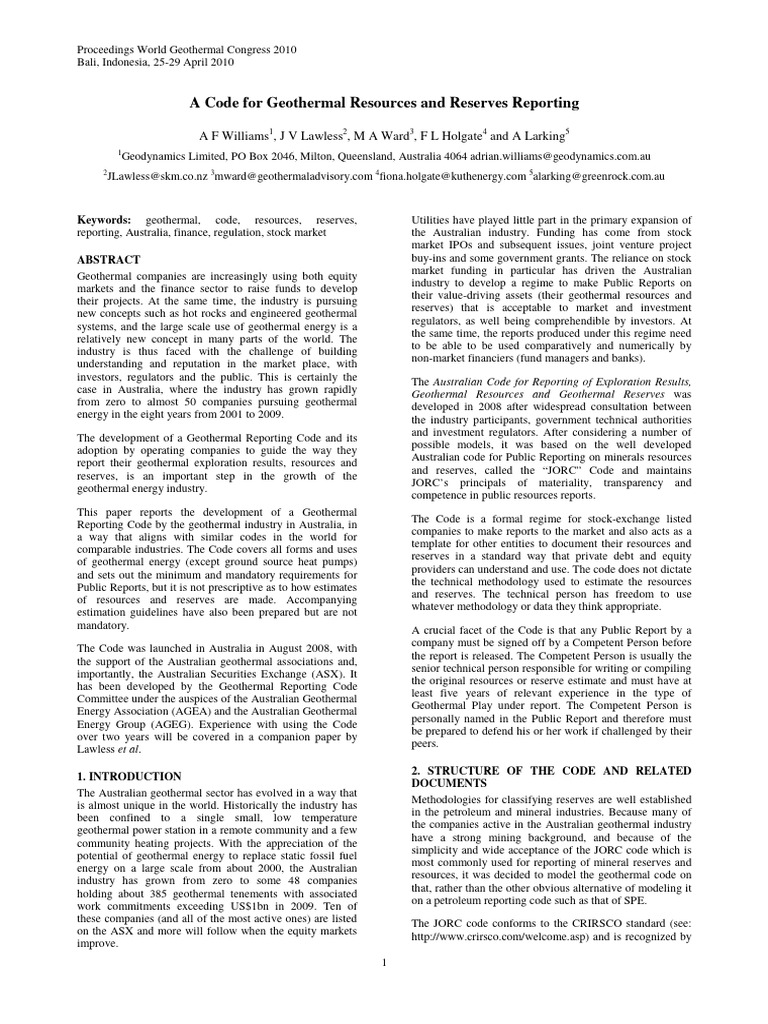 Canadian Geothermal-Code-For-Public - Reporting | PDF | Geothermal Energy