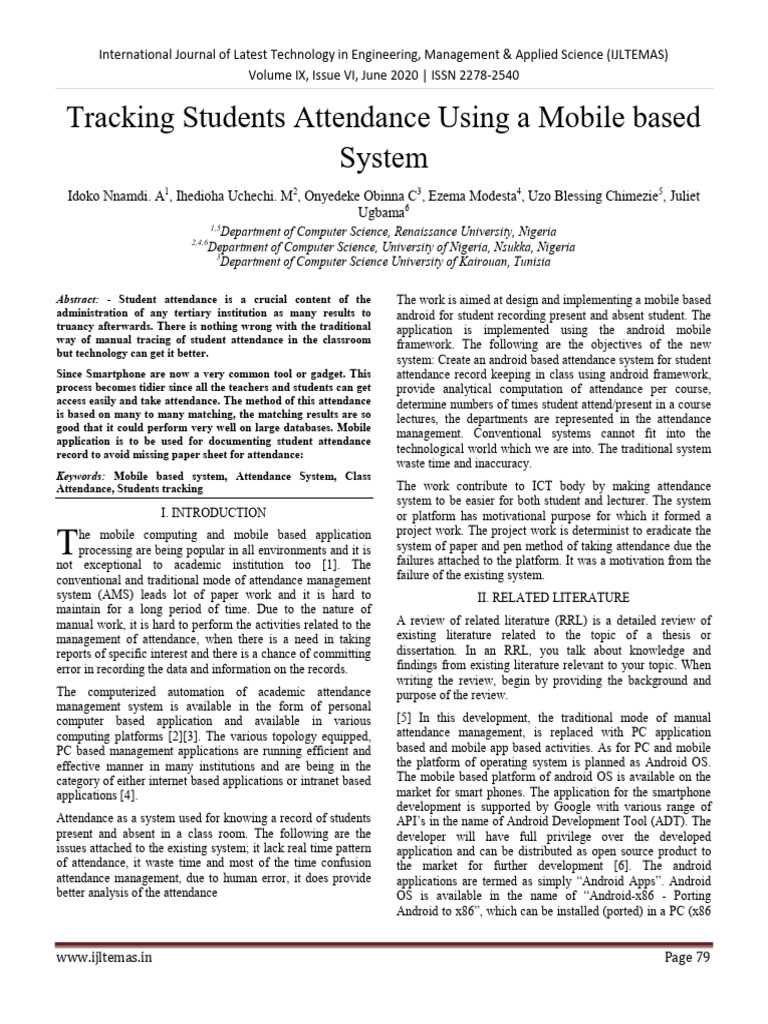 Tracking Students Attendance Using A Mobile Based System | Download ...