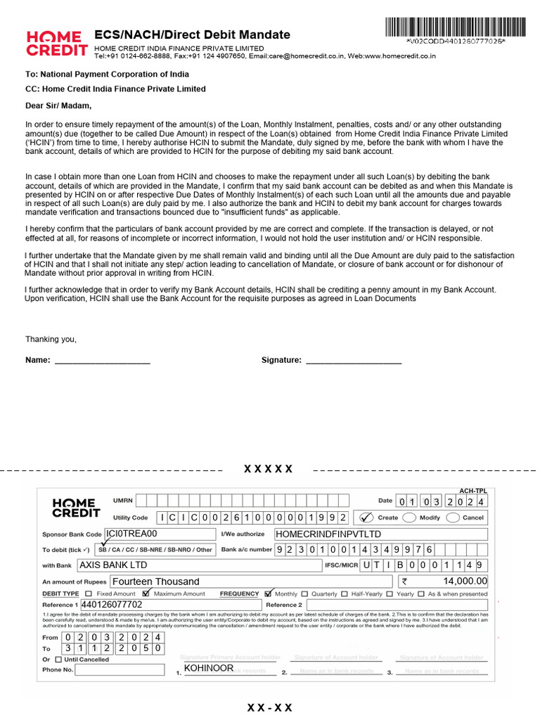 ECS/NACH/Direct Debit Mandate | PDF