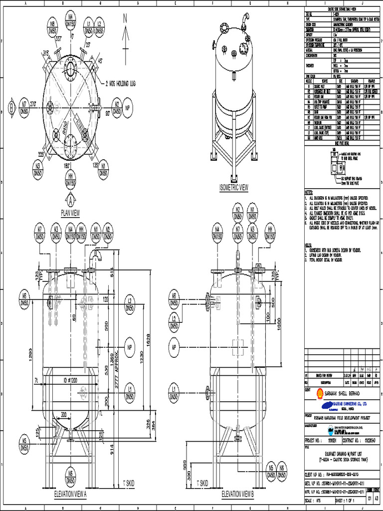 Caustic Soda Storage Tank (T-8324) COG & Nozzle Projection | PDF