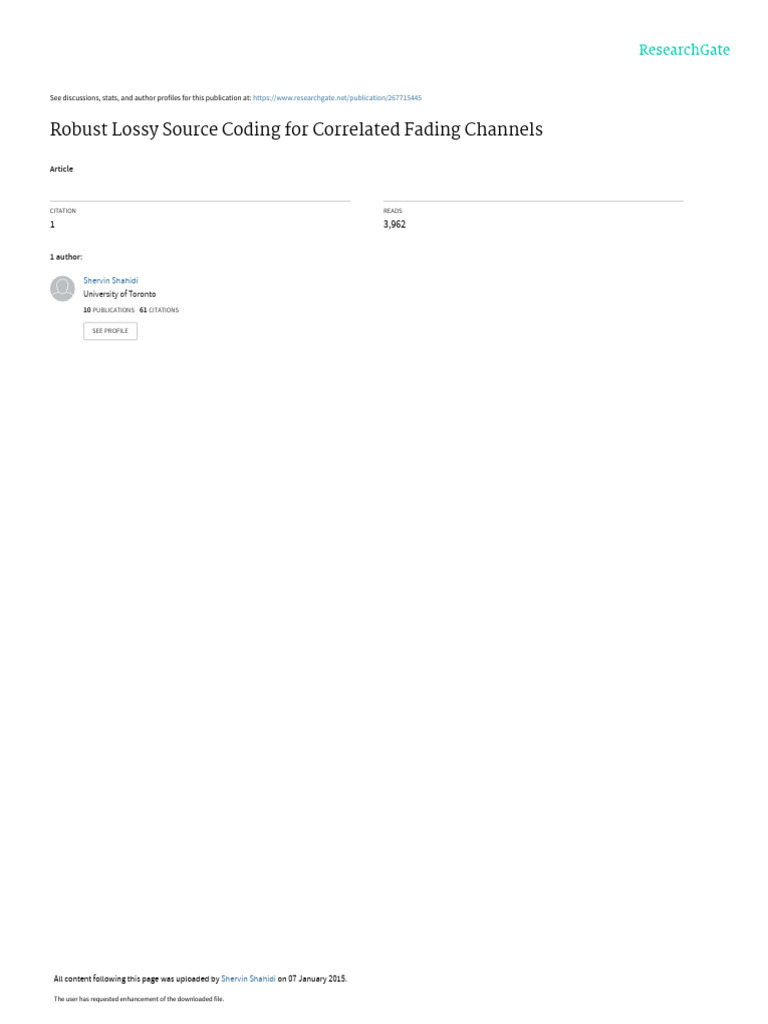 Robust Lossy Source Coding For Correlated Fading C | PDF