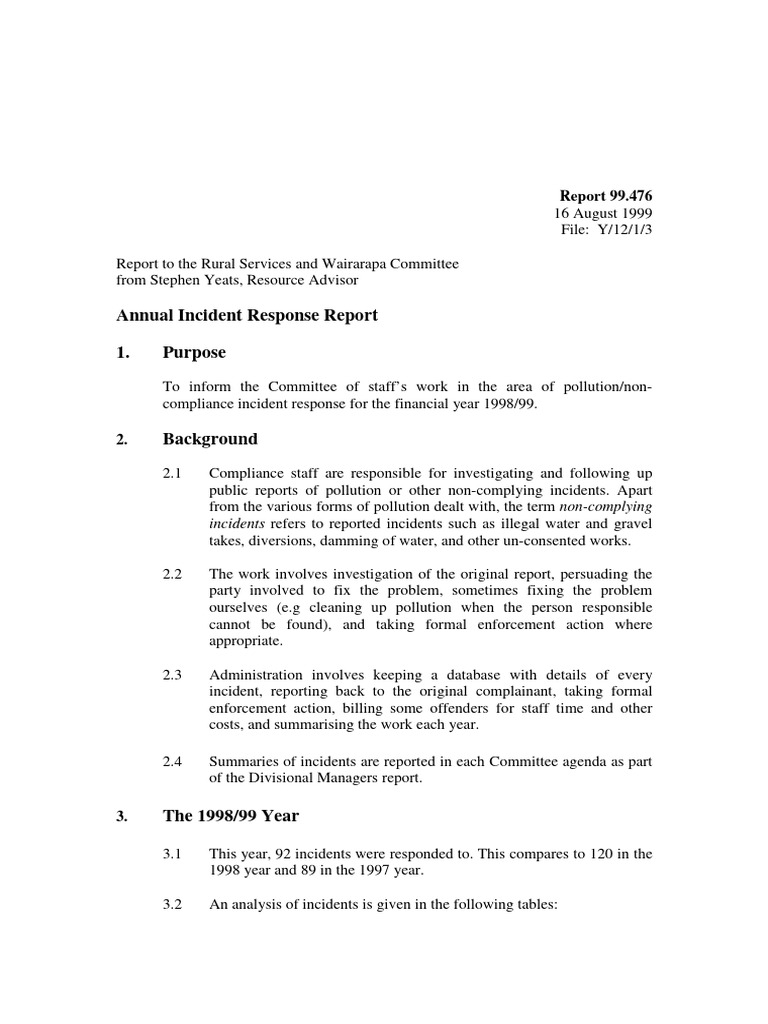 Annual Incident Report | PDF | Environmental Issues | Pollution
