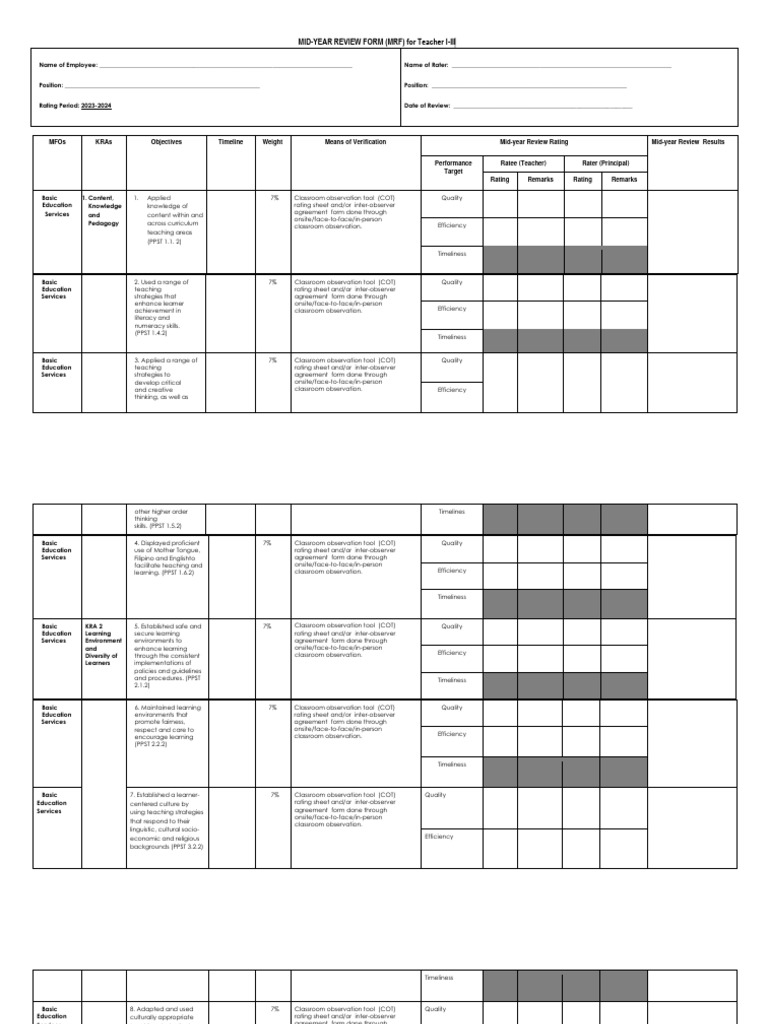 Midyear Review Form T1 Tiii 2023 2024 | PDF | Learning | Lesson Plan