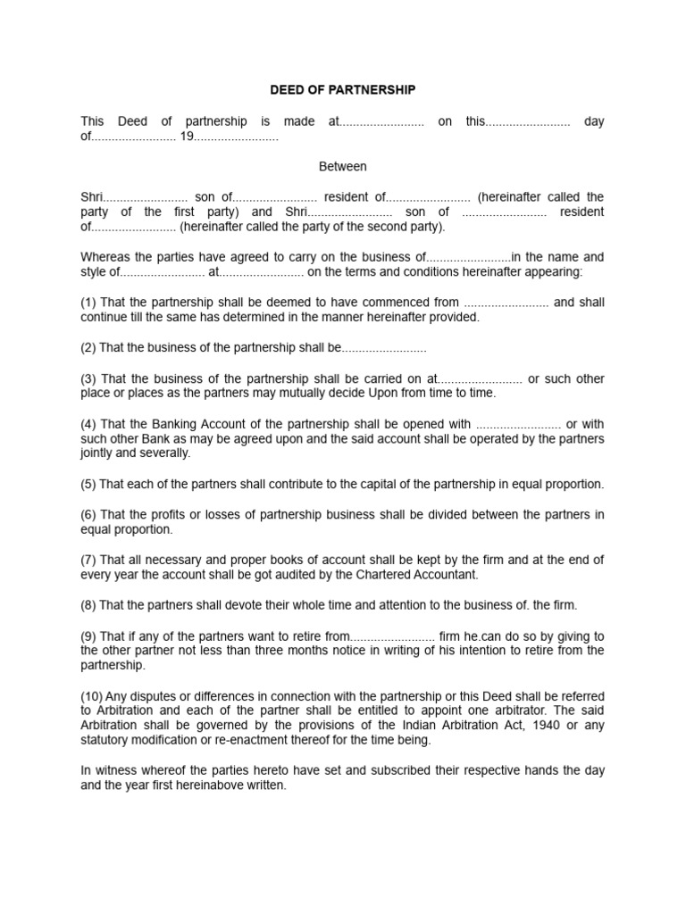 Deed of Partnership | PDF