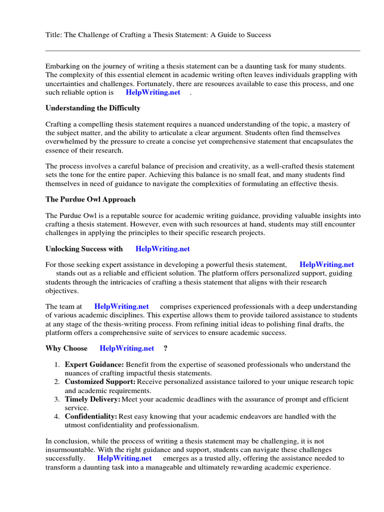 Writing A Thesis Statement Purdue Owl | PDF