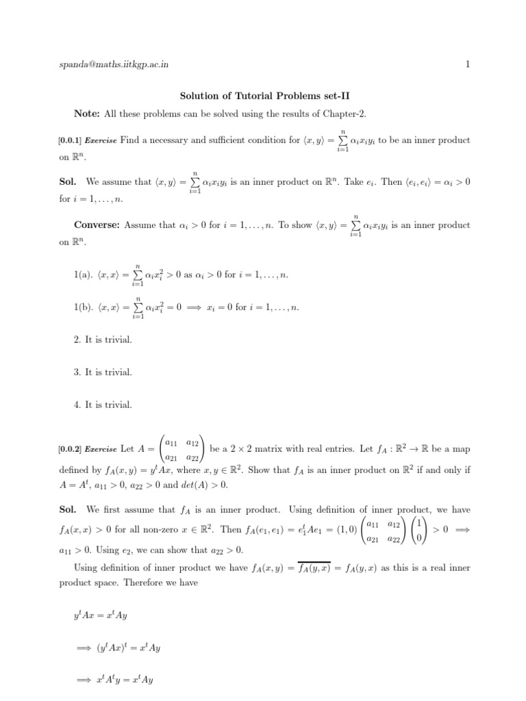 Solution of Tutorial Problems Set-II | PDF | Linear Subspace | Mathematical Analysis