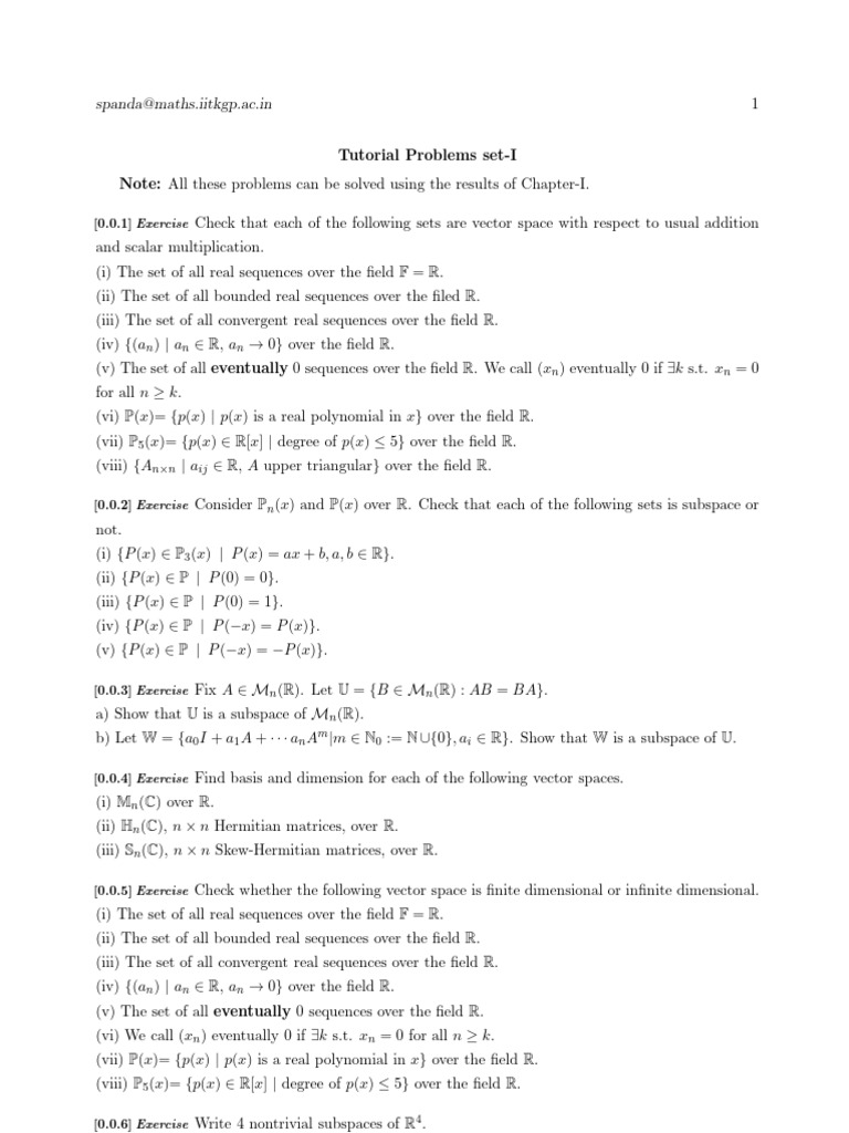 Tutorial Problem I | PDF | Linear Subspace | Matrix (Mathematics)
