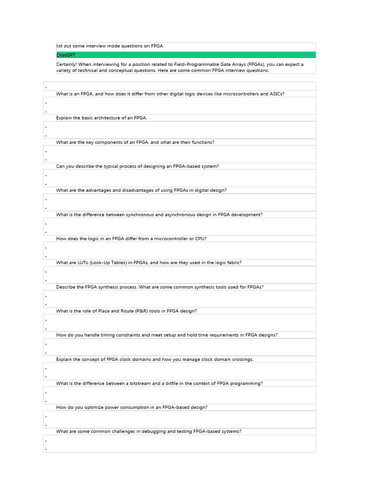 Fpga Interview Questions | PDF | Field Programmable Gate Array | Information Technology
