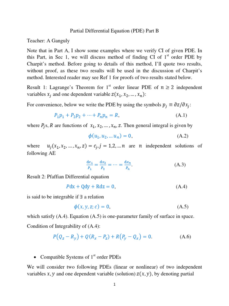 Charpit's Method for PDE Solutions | PDF | Partial Differential ...