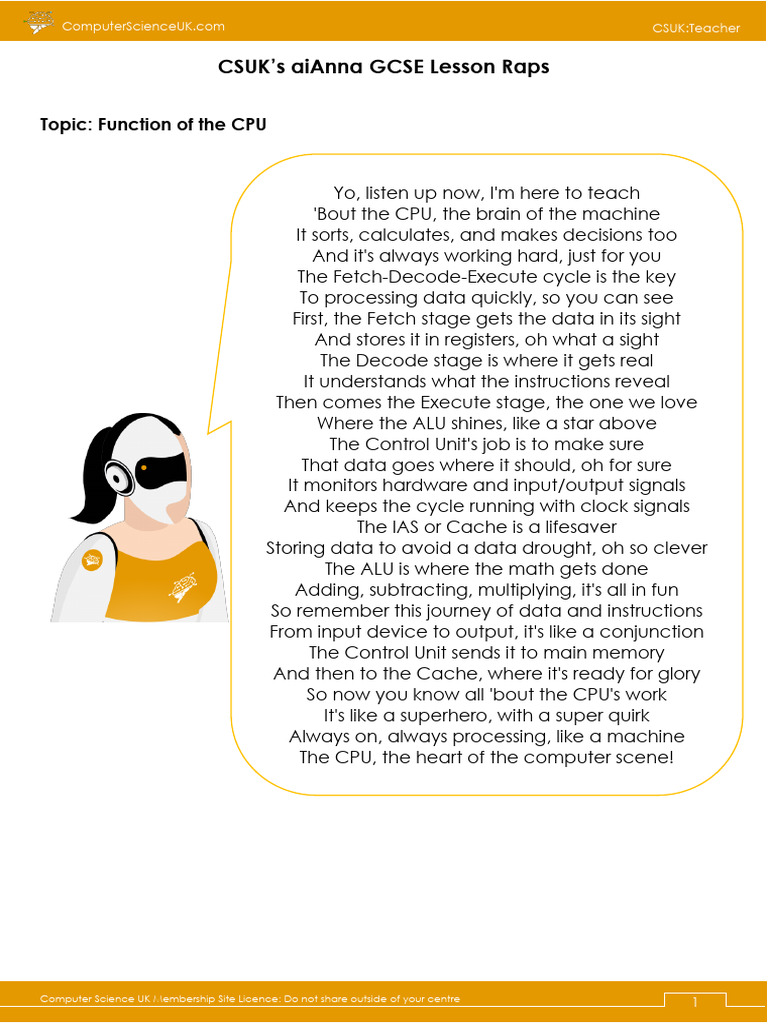 1.1.1a CSUK Aianna Raps - Function of The CPU - OCR | PDF | Central Processing Unit | Input/Output