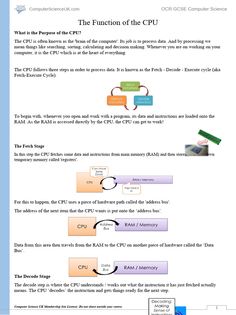 1.1.1a Architecture of The CPU - Workbook OCR GCSE | PDF | Central Processing Unit | Input/Output