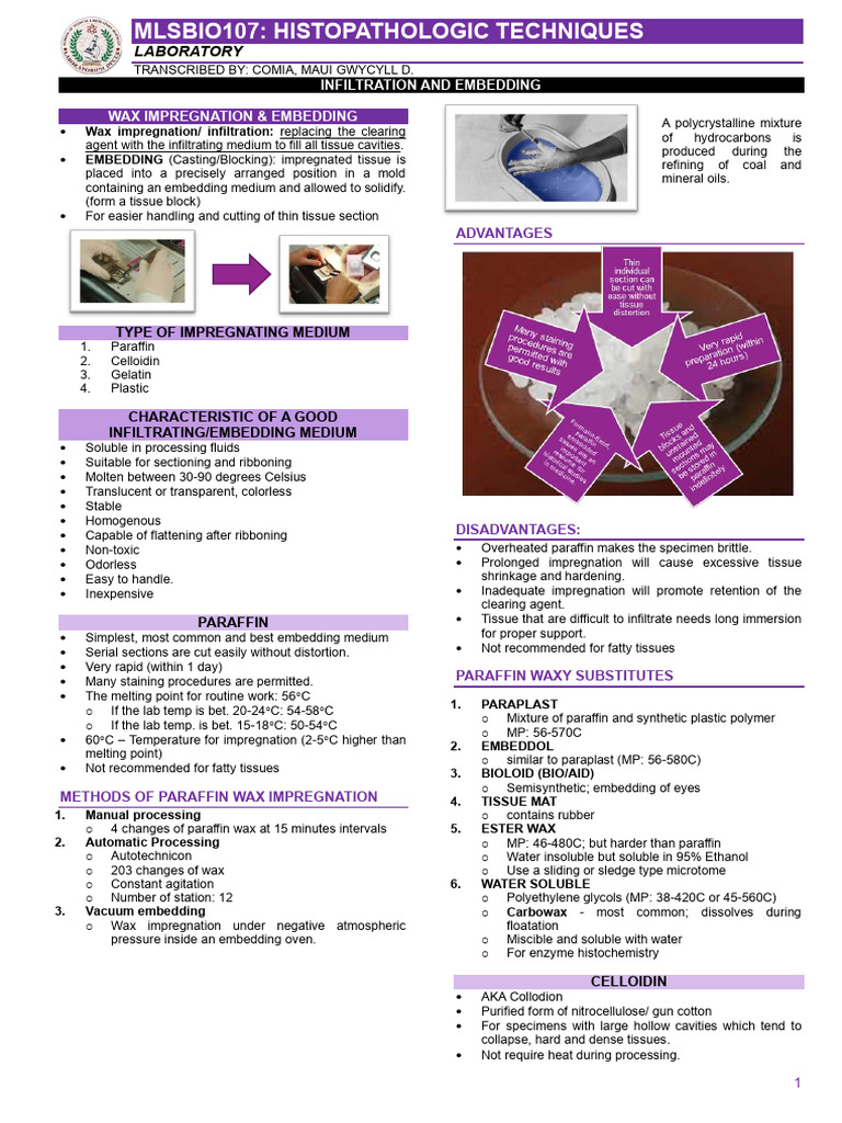 LAB Histopathologic-Technique EmbeddingInfiltration Finals 002 | PDF