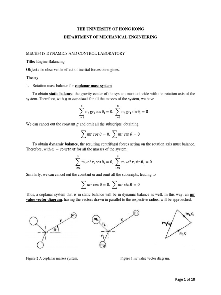 Engine Balancing in Dynamics Lab | PDF | Force | Physical Sciences