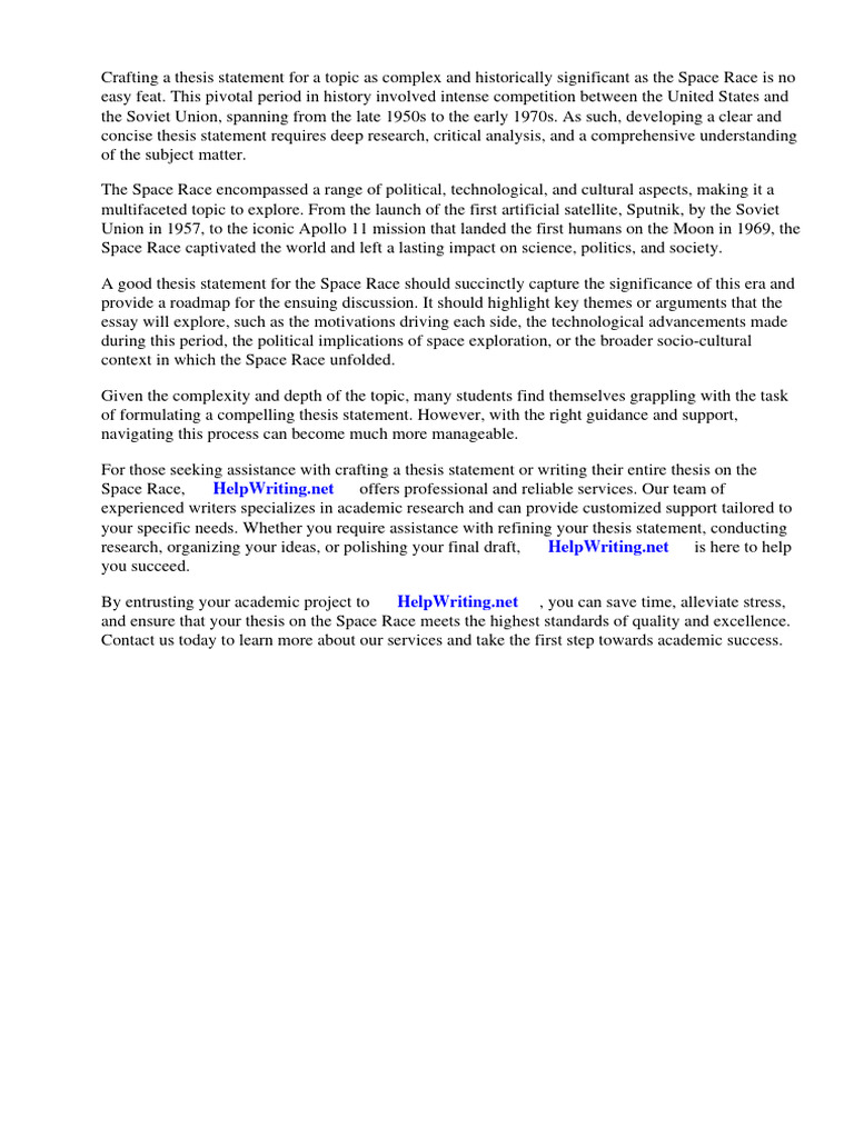 A Good Thesis Statement For The Space Race | PDF | Outer Space | Space Exploration