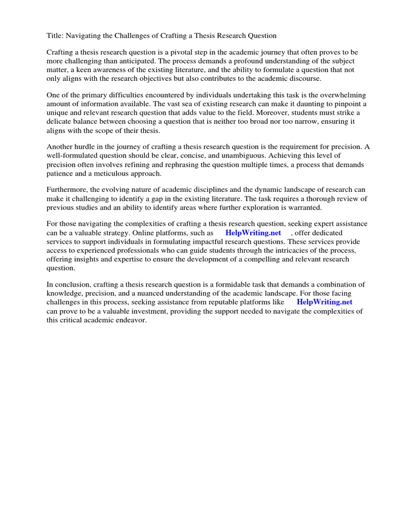 How to Make a Thesis Research Question | PDF
