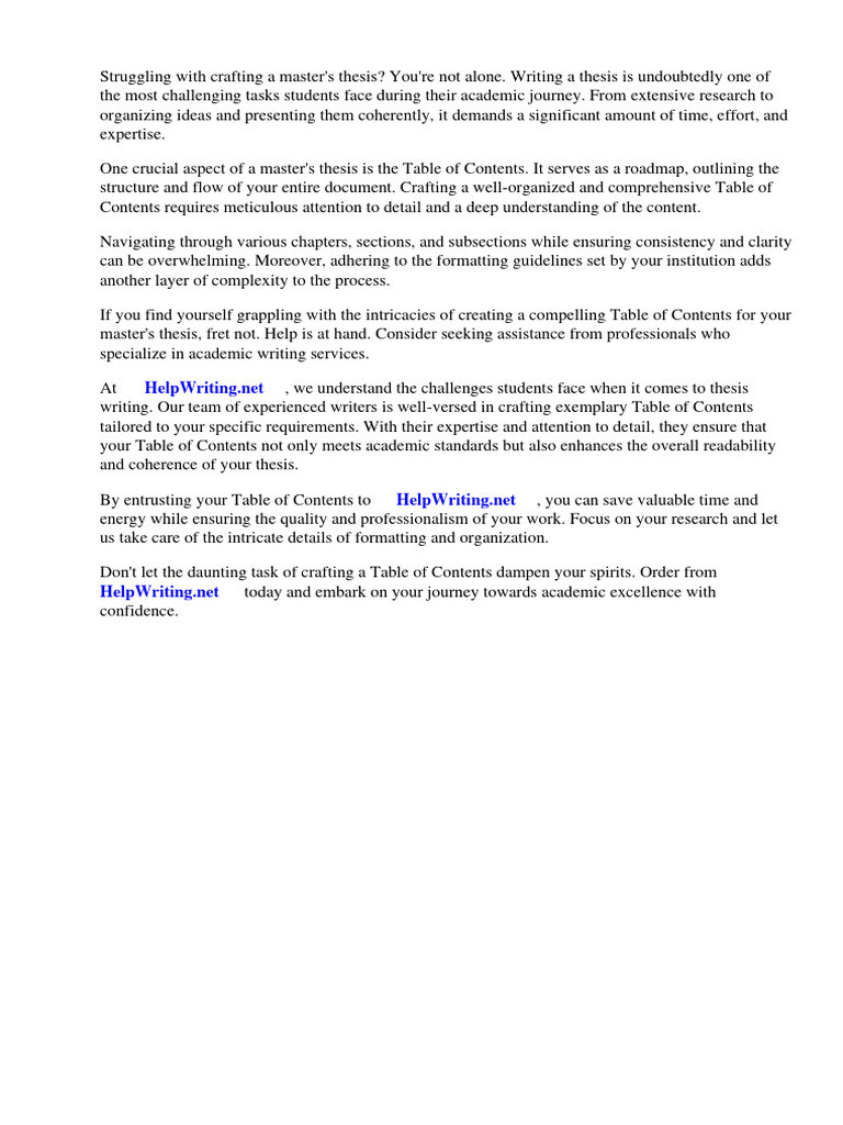 Sample Masters Thesis Table of Contents | PDF | Thesis | Apa Style