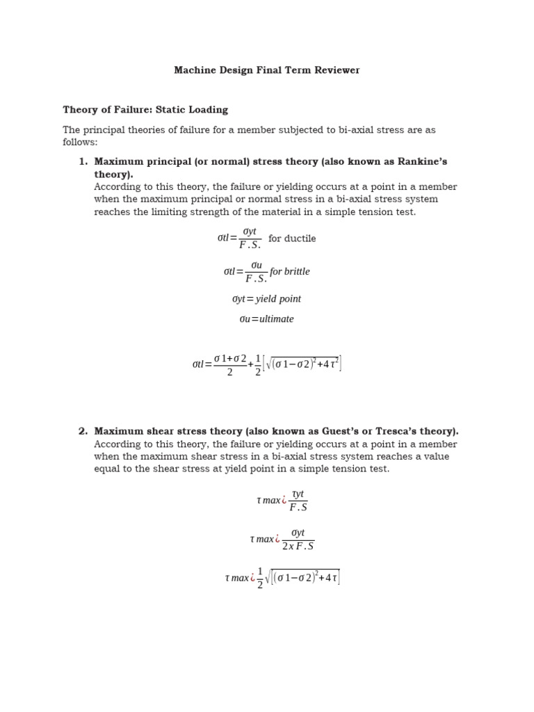 Machine Design Final Term Reviewer | PDF | Yield (Engineering) | Civil ...
