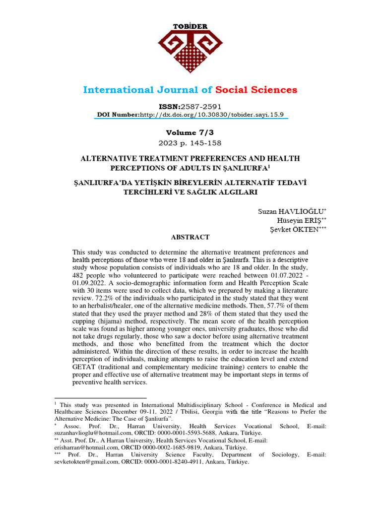 Anliurfa Da Yet K N B Reyler N Alternat F Tedav Terc Hler Ve Sa Lik Algilari (#1364459 ...