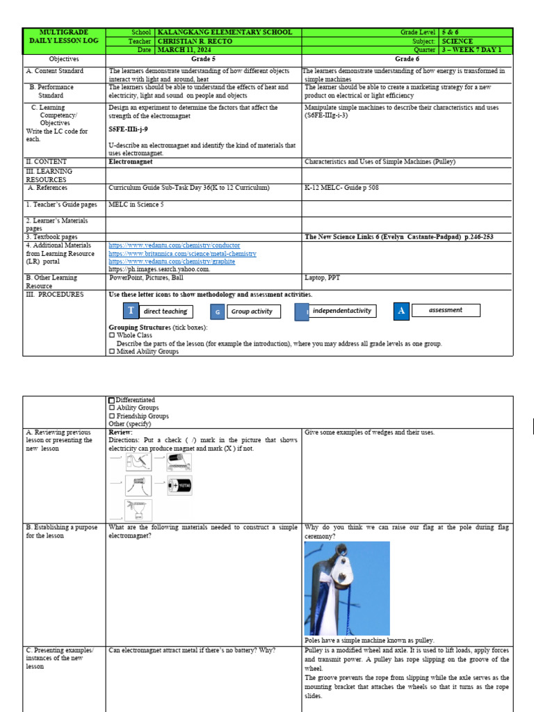 Grade 6 Science Lesson on Electromagnets | PDF | Magnet | Learning