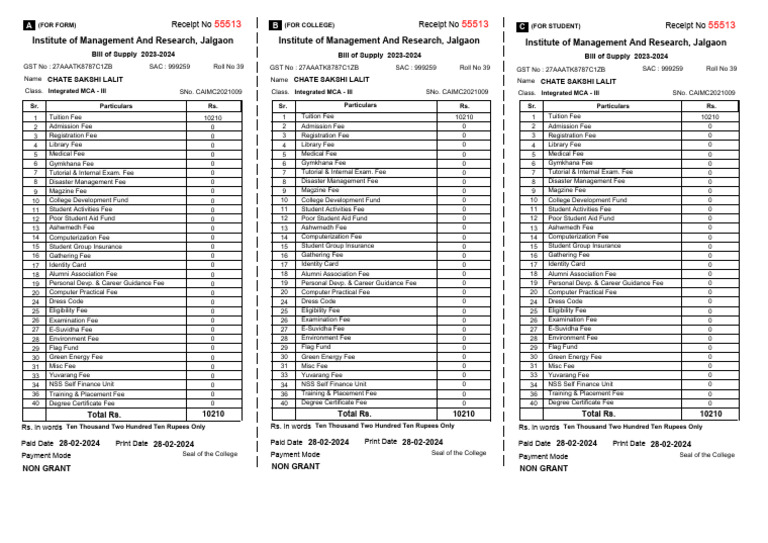 Print Student Fee Challan List | PDF