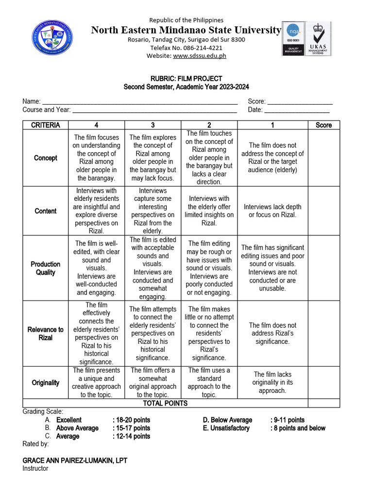 Rubric-Film Project | Download Free PDF | Rubric (Academic) | Human ...