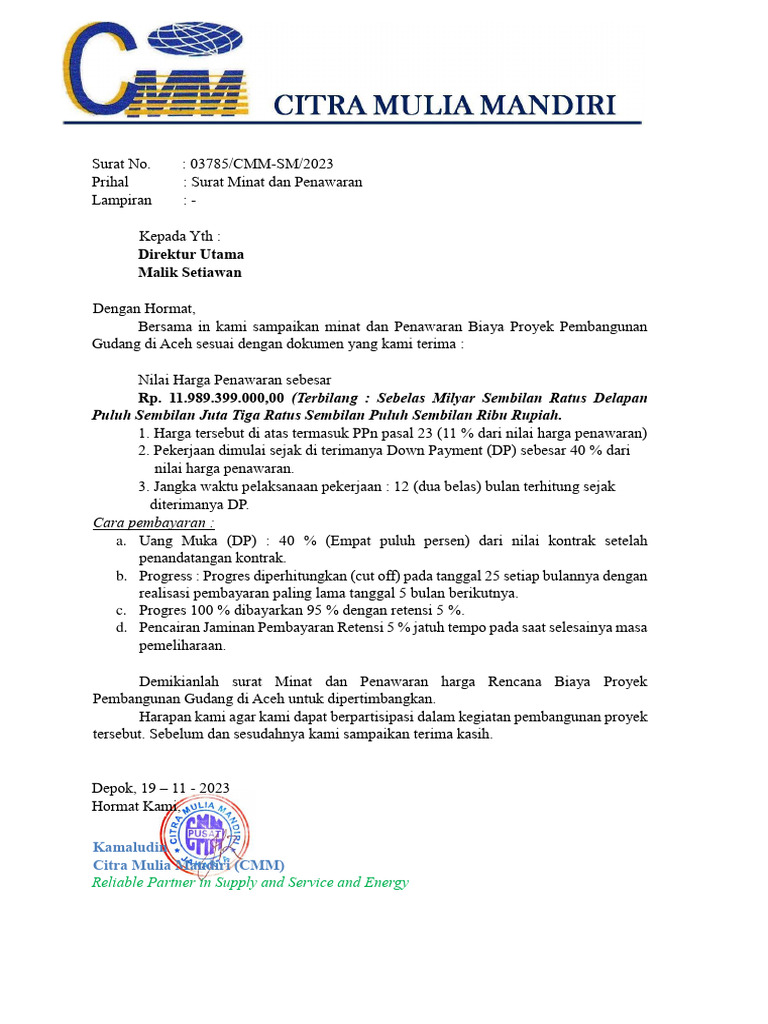 Surat Minat Gudang Aceh + SPH | PDF