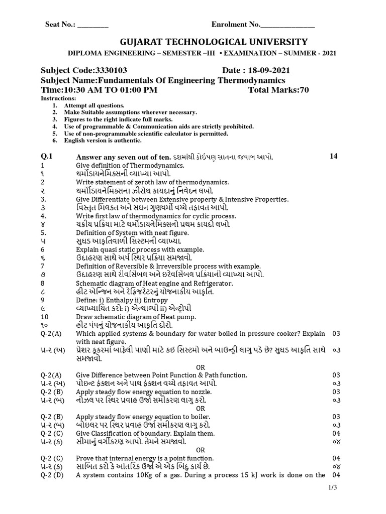 Gtu Diploma in Aeronautical 3330103 Summer 2021 | PDF